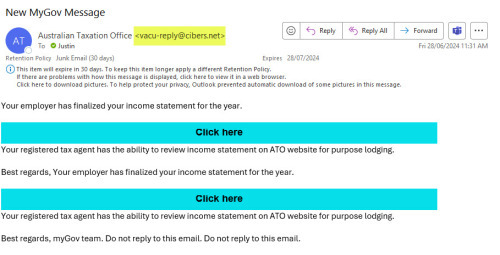 Scam - New MyGov Message - Tax Slayer